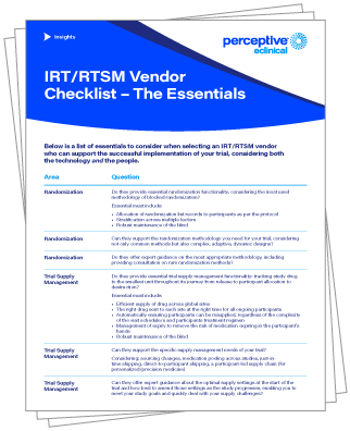 Perceptive eClinical IRT/RTSM Vendor Checklist – The Essentials
